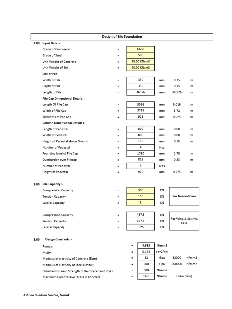 Silo Foundation Design and Calculations | PDF | Deep Foundation | Bending