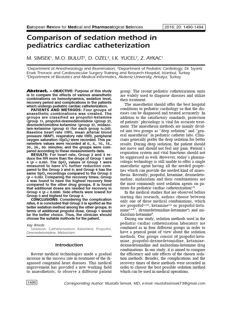 Sedation Methods in Pediatric Catheterization | PDF | Anesthesia ...