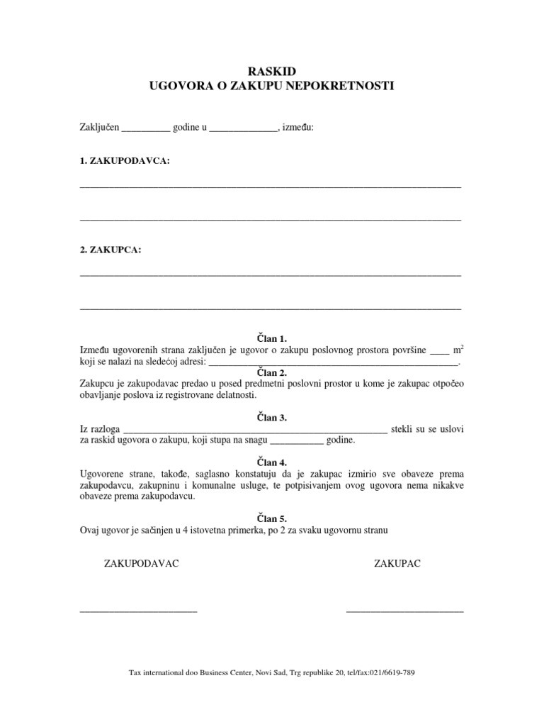 Raskid Ugovora o Zakupu Nepokretnosti | PDF