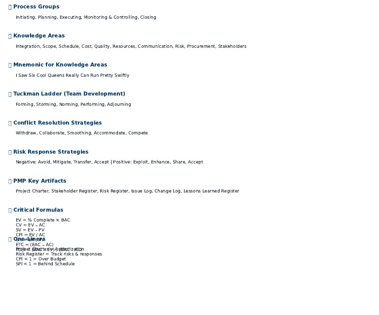 PMP One Page Cheat Sheet | PDF