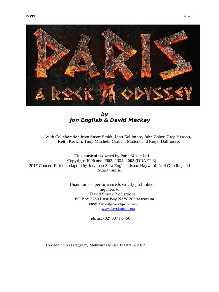 Paris - Final Script (Melbourne) - 180626 | PDF | Helen Of Troy | Cassandra