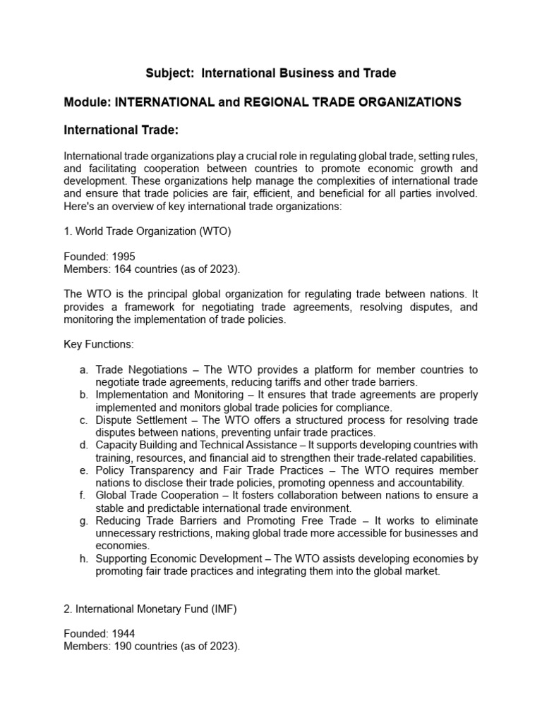 Overview of Key Trade Organizations | PDF | World Trade Organization ...