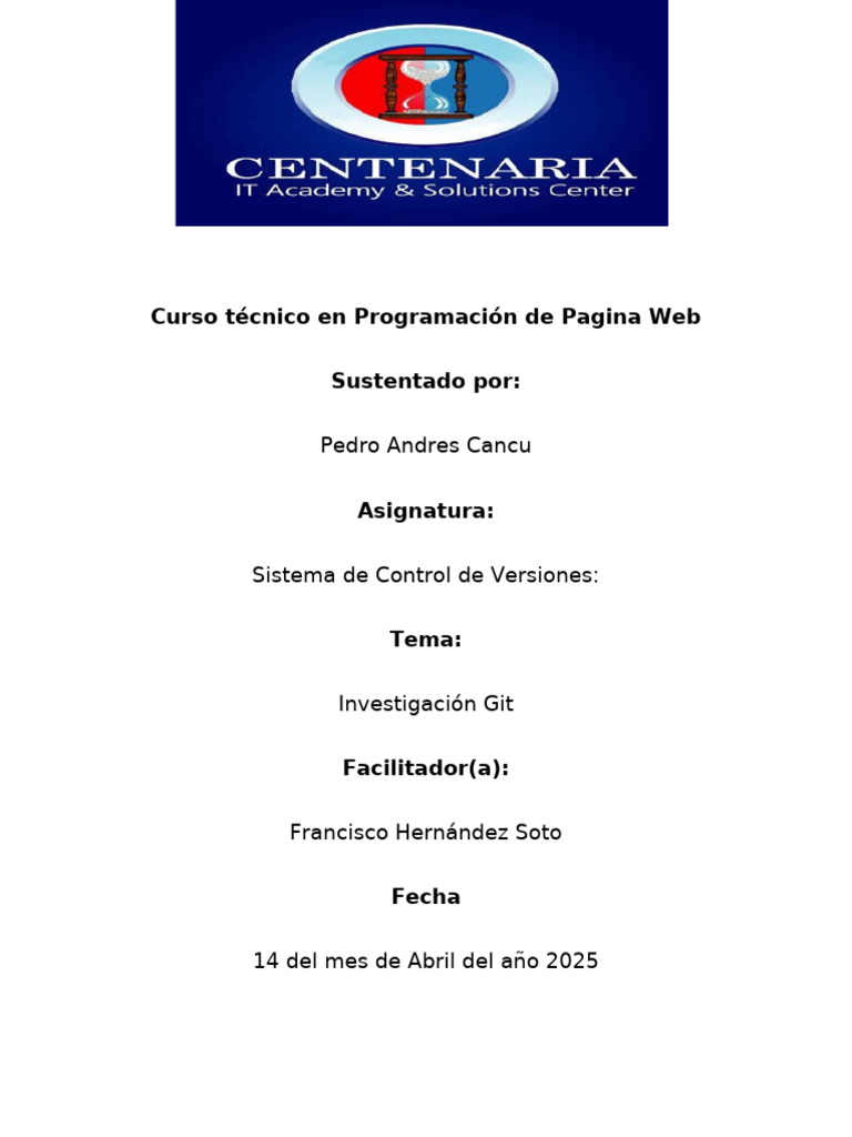Curso Tecnico en Programacion de Pagina Web (Investigacion Git) | PDF