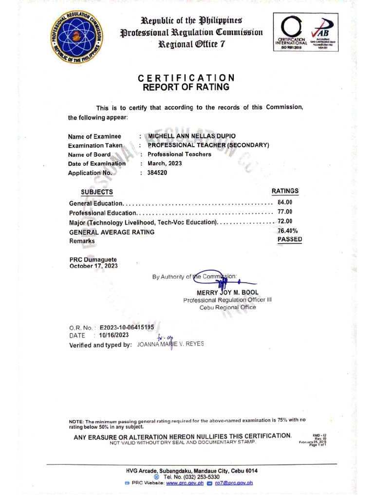 Certificate of Rating | PDF
