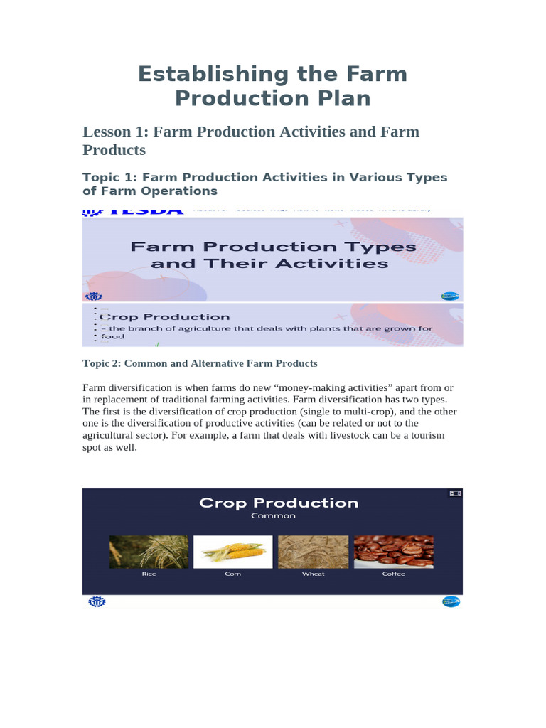 Establishing The Farm Production Plan | PDF | Farms | Agriculture