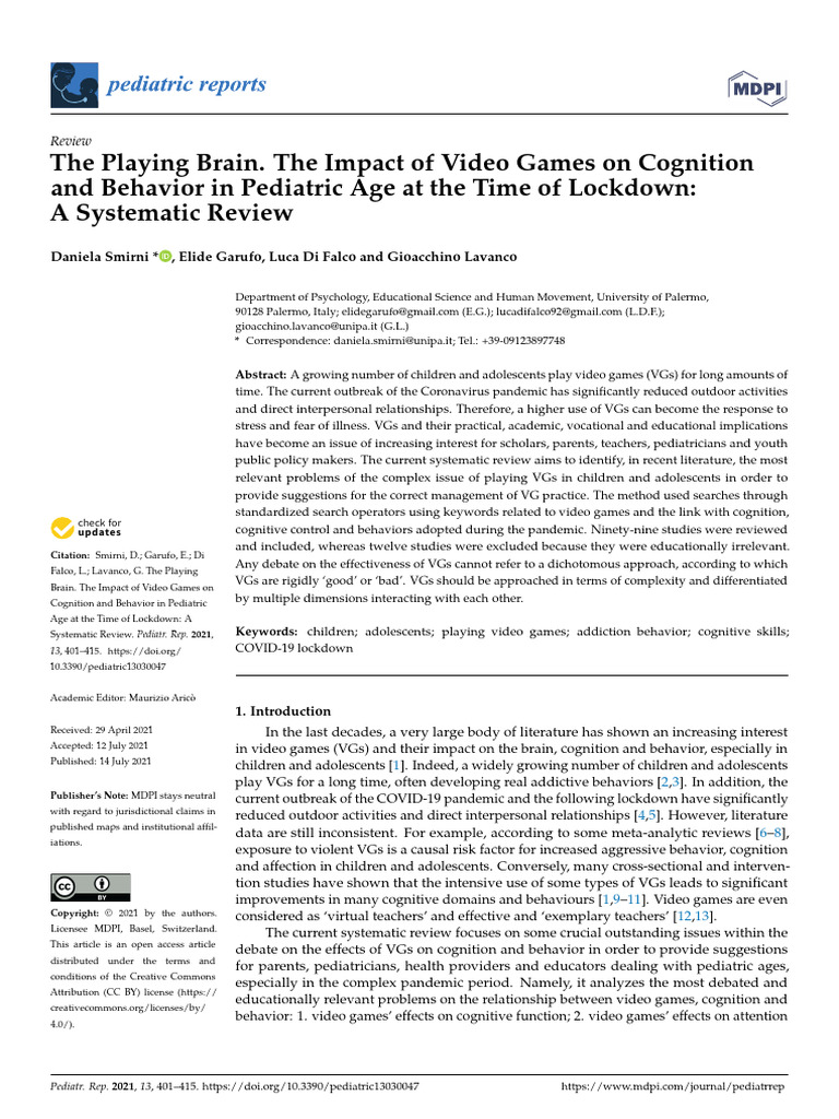 The Playing Brain The Impact of Video Games On Cognition and Behavior ...