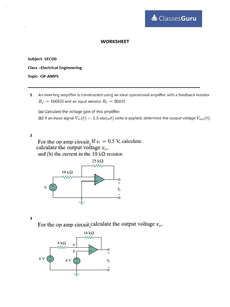 EE Students Worksheet-opamp - Copy | PDF