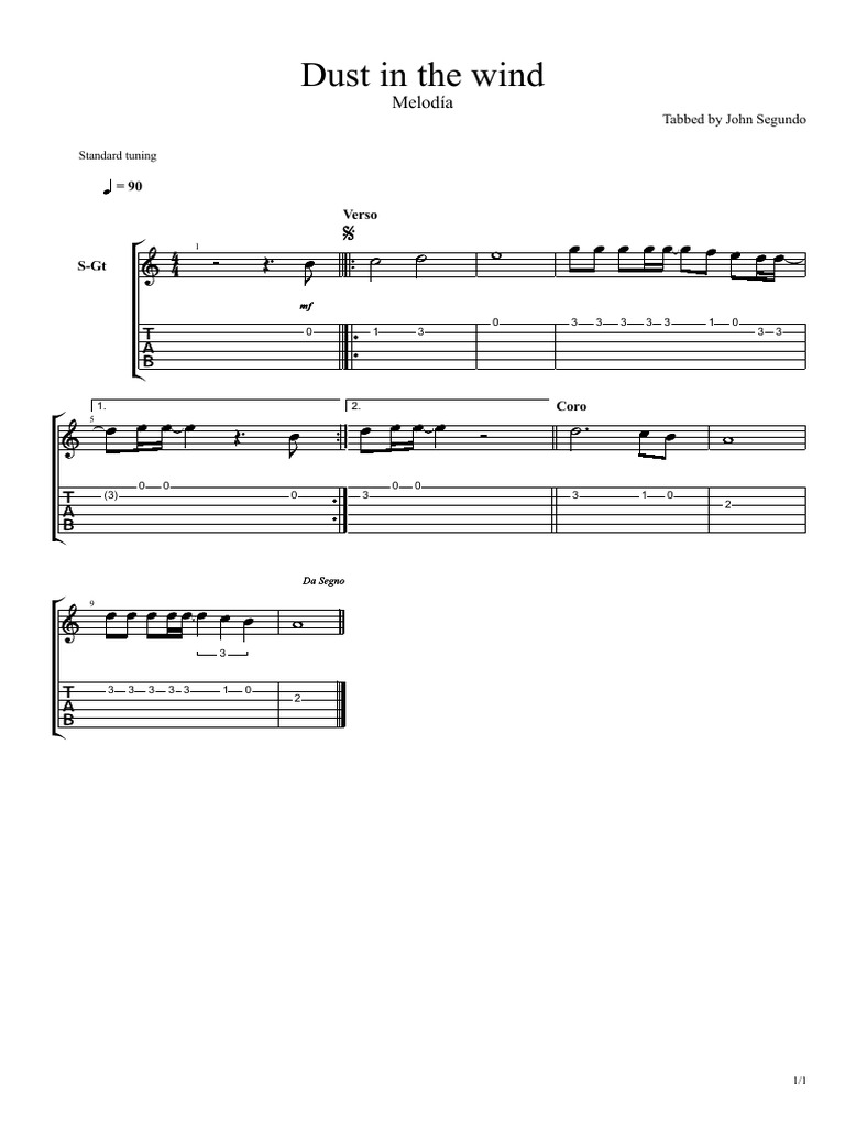 Dust in the Wind Guitar Tabs | PDF
