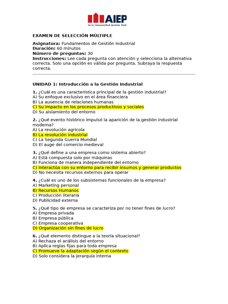 Examen de Selección Múltiple | PDF | Business | Minería