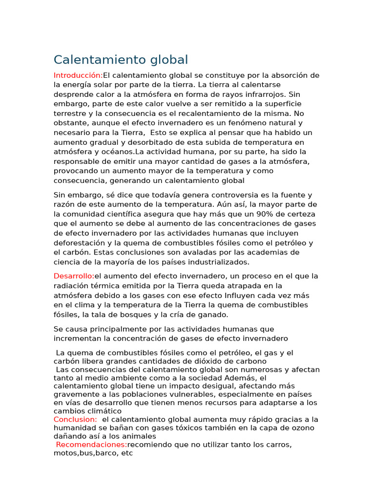 Causas y Consecuencias del Calentamiento Global | PDF | Gases de efecto ...