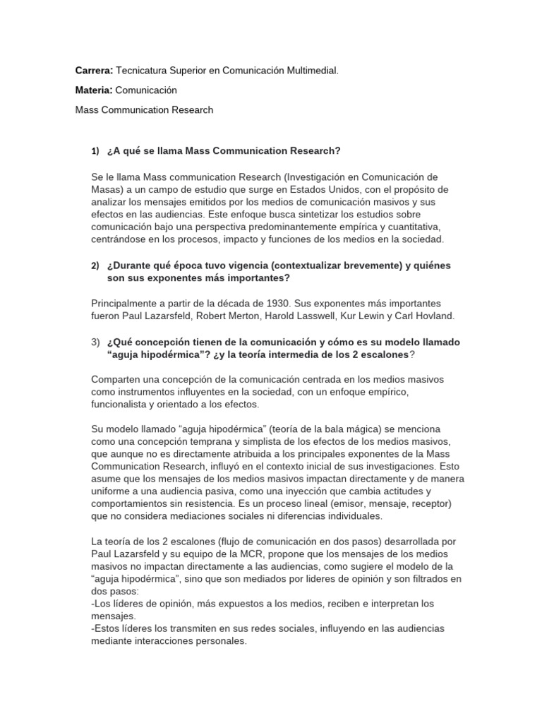 Mass Communication Research | PDF | Comunicación