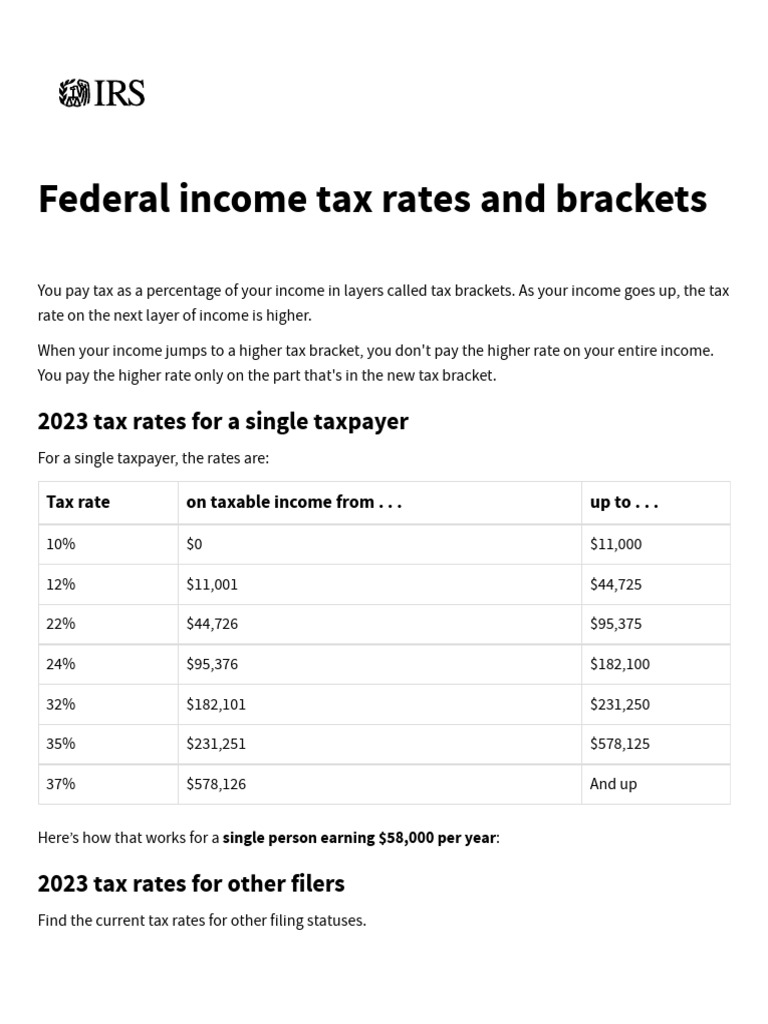 2023 Federal Income Tax Brackets Explained | PDF