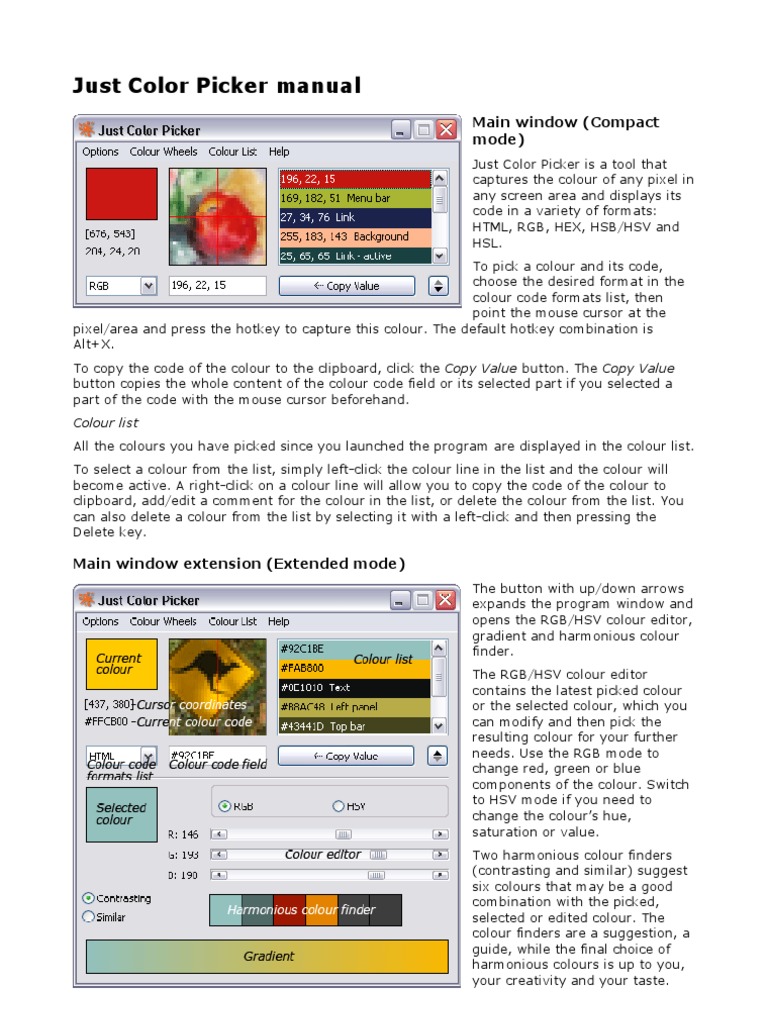 Jcpicker Manual | PDF | Rgb Color Model | Hue