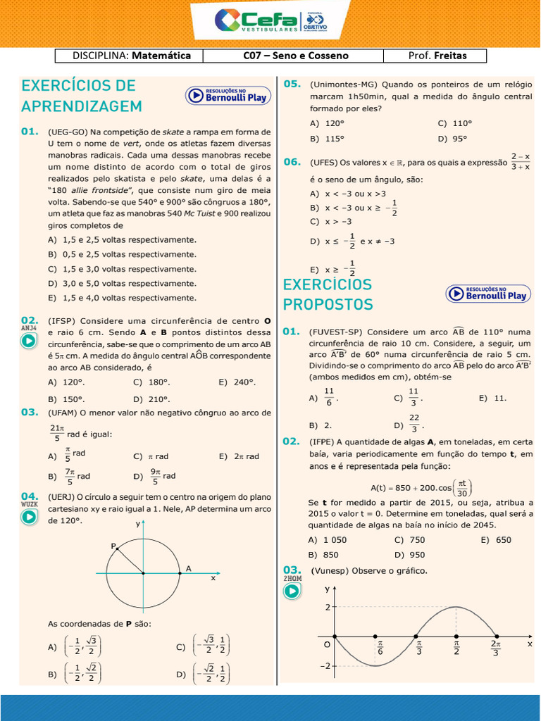 C07 - Trigonometria, Seno e Cosseno 1 | PDF