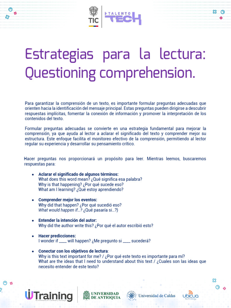Estrategias para La Lectura Questioning Comprehension | PDF
