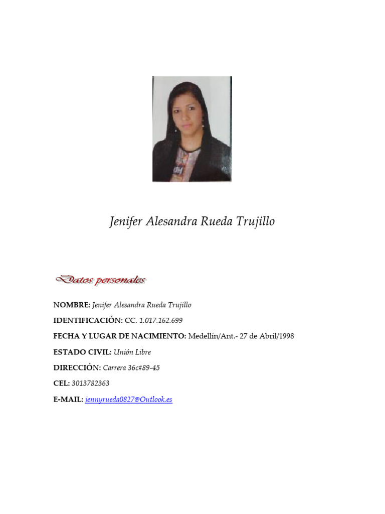 Hoja de Vida Jennifer | PDF