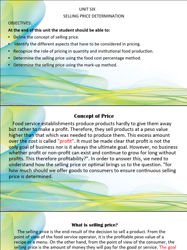 FT107 Unit 6 Selling Price Determination | PDF | Profit (Economics ...