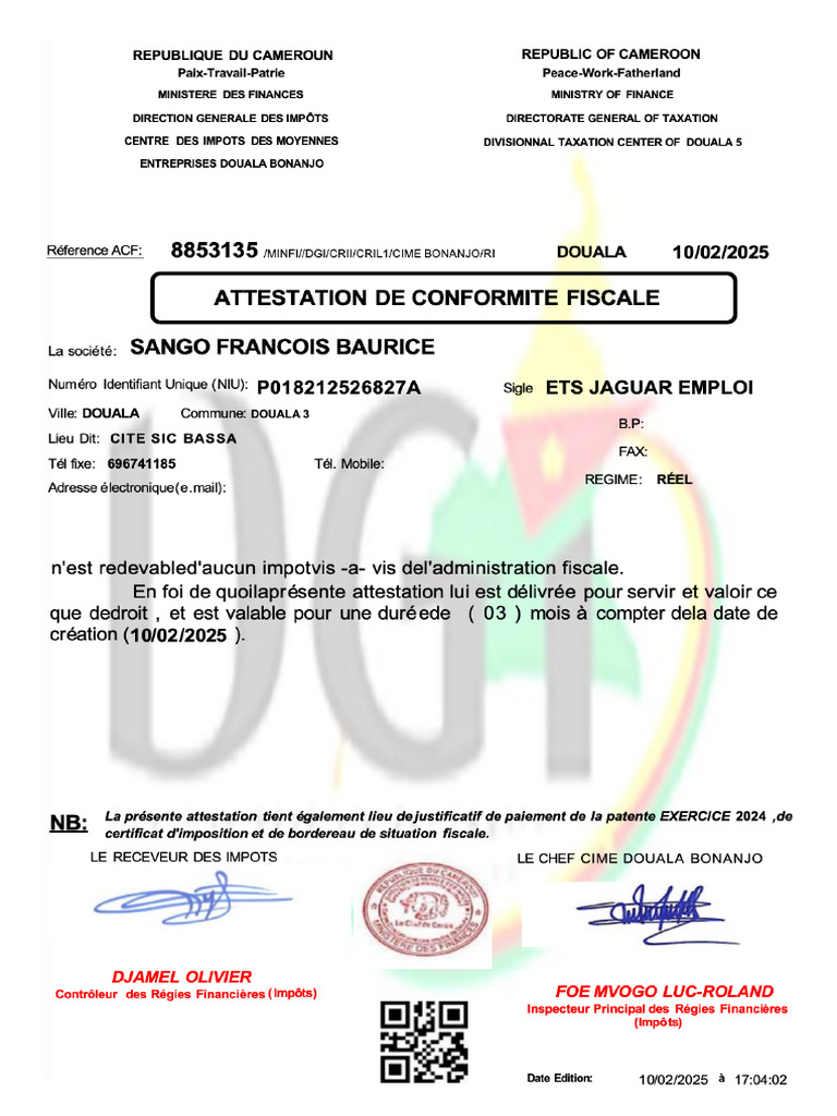 Attestation de Conformité Fiscale | PDF