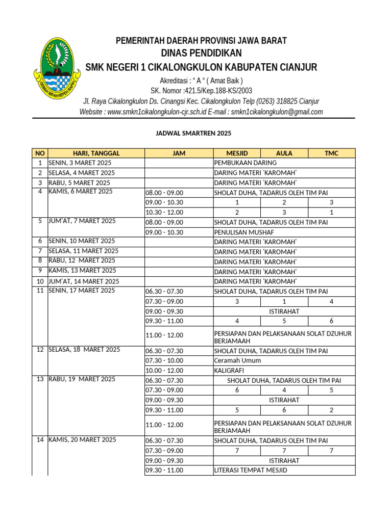 Jadwal Smartren_Revisi_6.30 | PDF