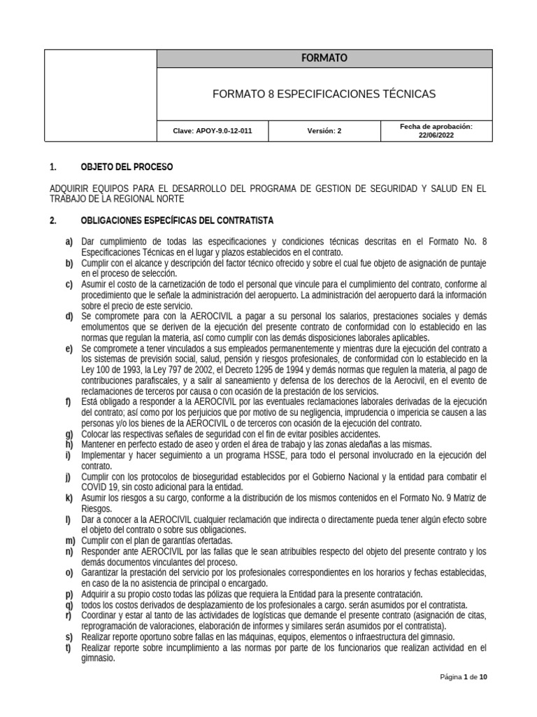 Formato 8 Especificaciones T Cnicas Equipos SST 2025 | PDF | Diploma