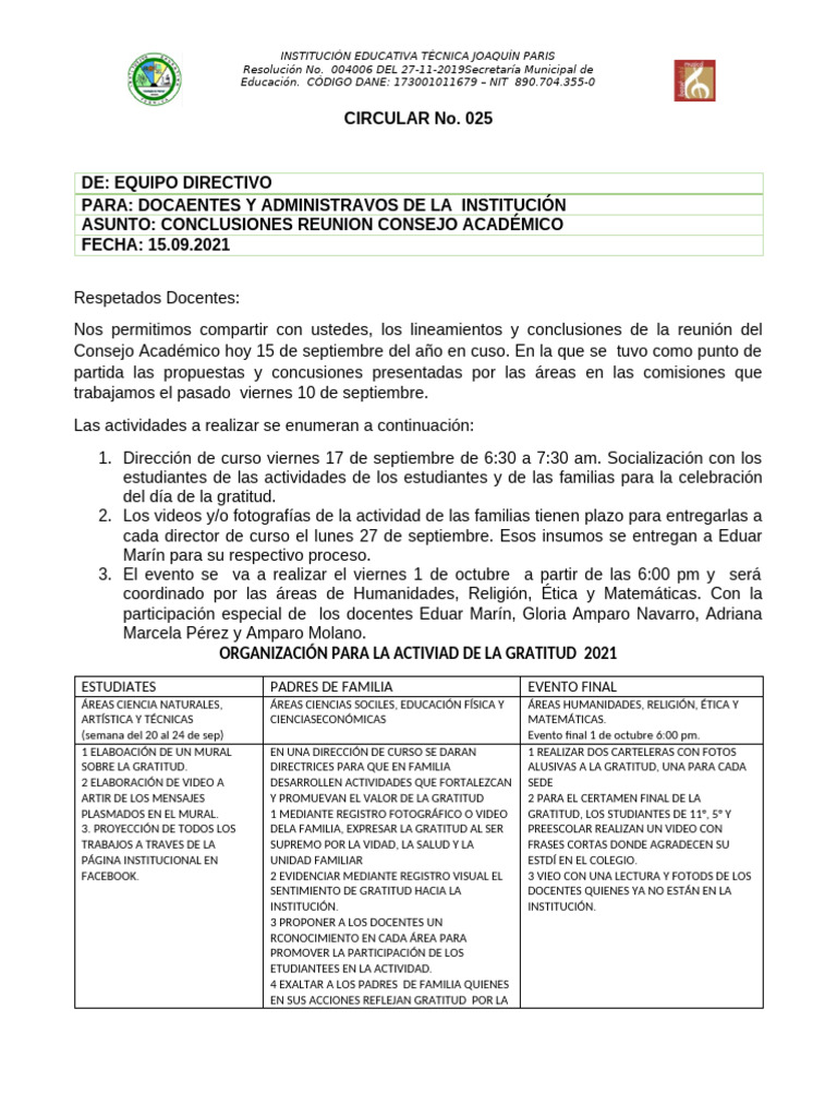 CIRCULAR N° 025.2021 | PDF