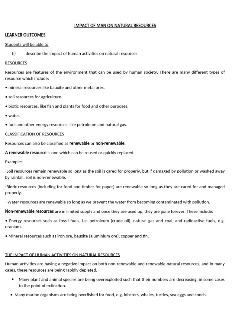 Impact of Man On Natural Resources | PDF | Soil | Earth Sciences