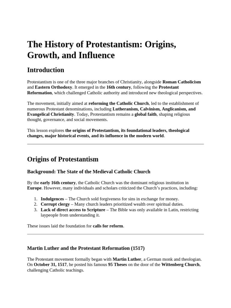 Origins and Evolution of Protestantism | PDF | Protestantism | Catholic ...