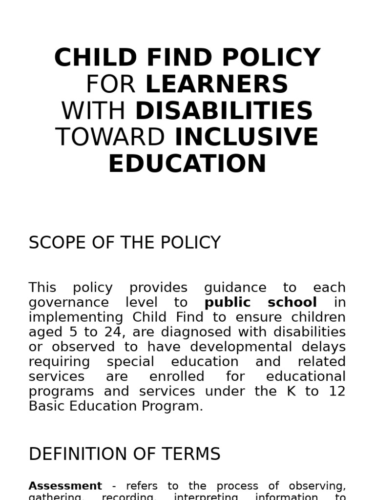 Child Find Policy for Learners With Disabilities Toward | PDF ...