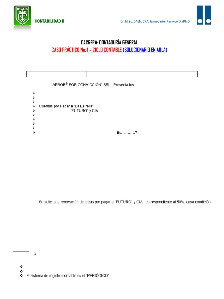 CASO PR-CTICO No. 1 PLANTEAMIENTO | PDF | Contabilidad | Bancos