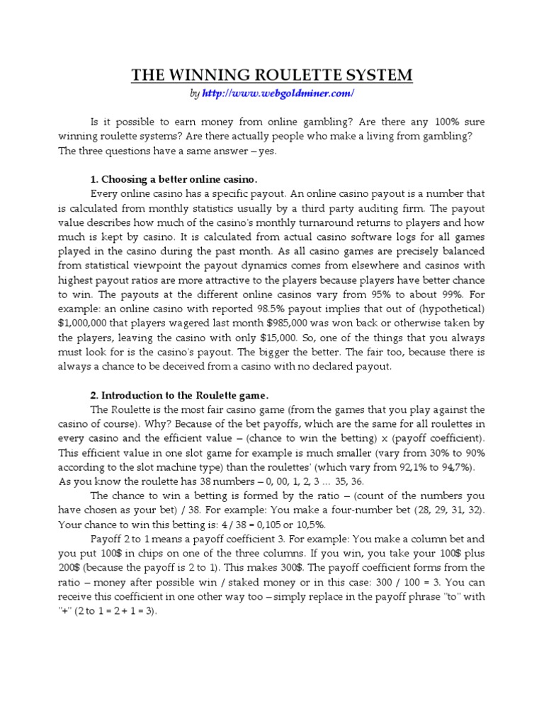 The Winning Roulette System | PDF | Roulette | Gambling