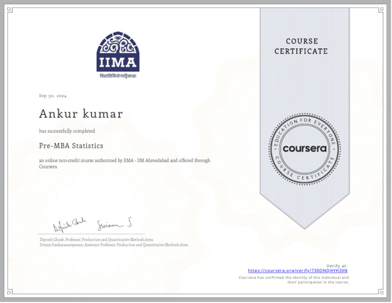 Coursera Pre MBA Statistics | PDF