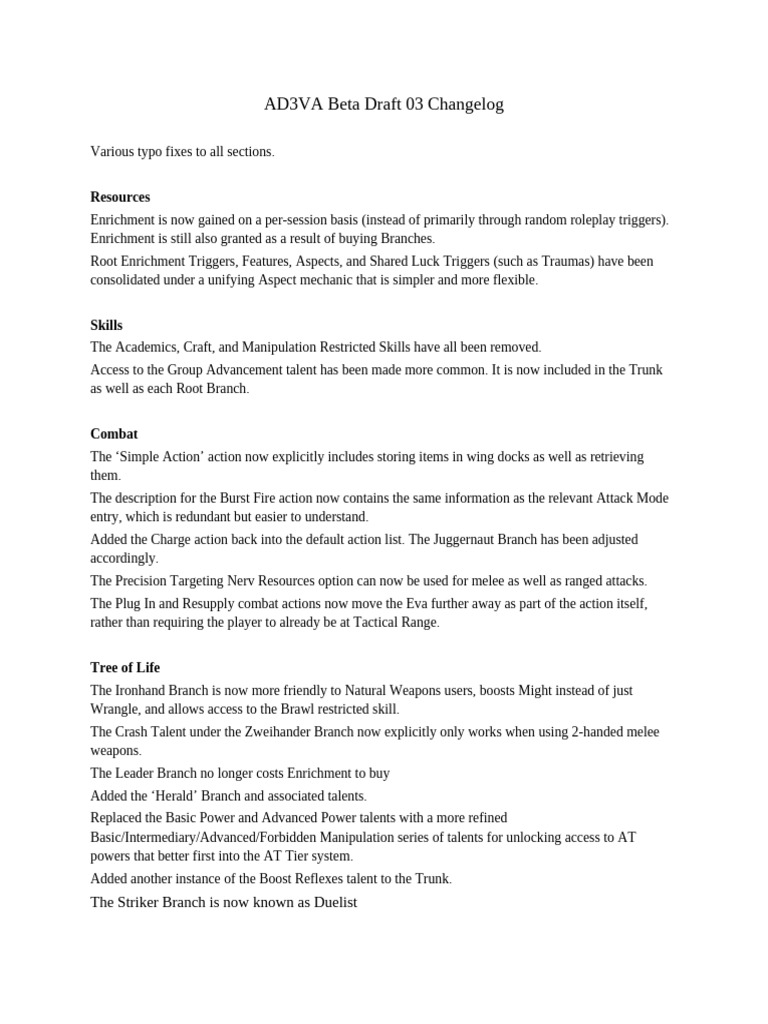 Ad3va Beta Draft 03 Changelog | PDF | Projectiles | Projectile Weapons