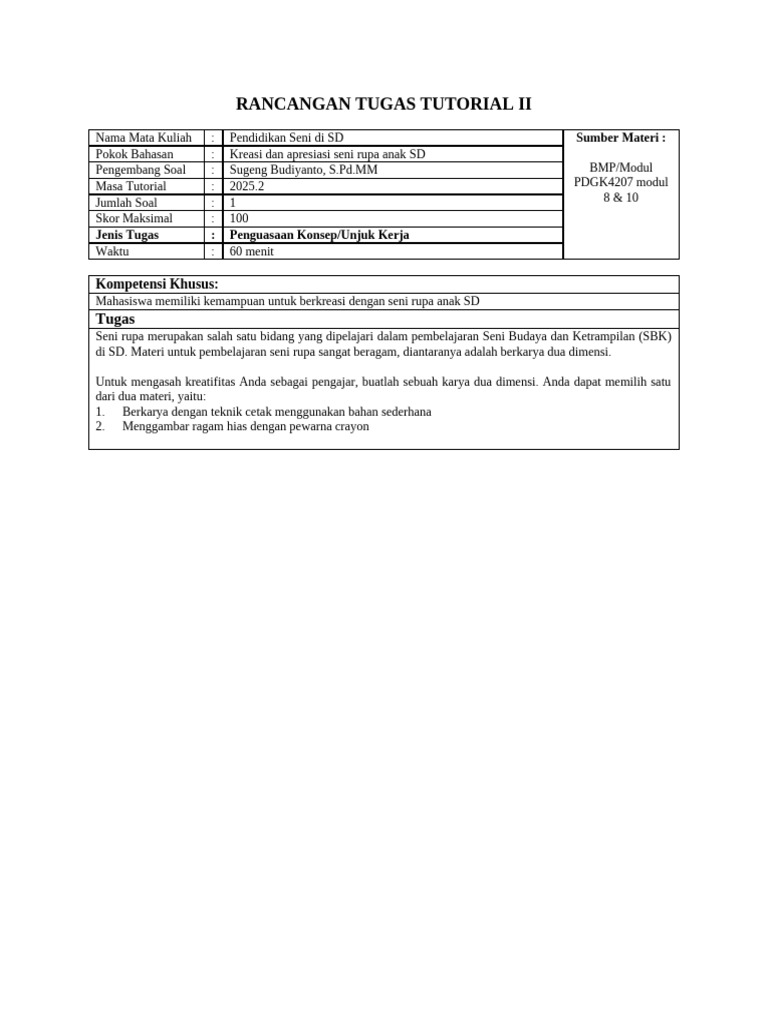Rancangan Tugas Tutorial Ii | PDF