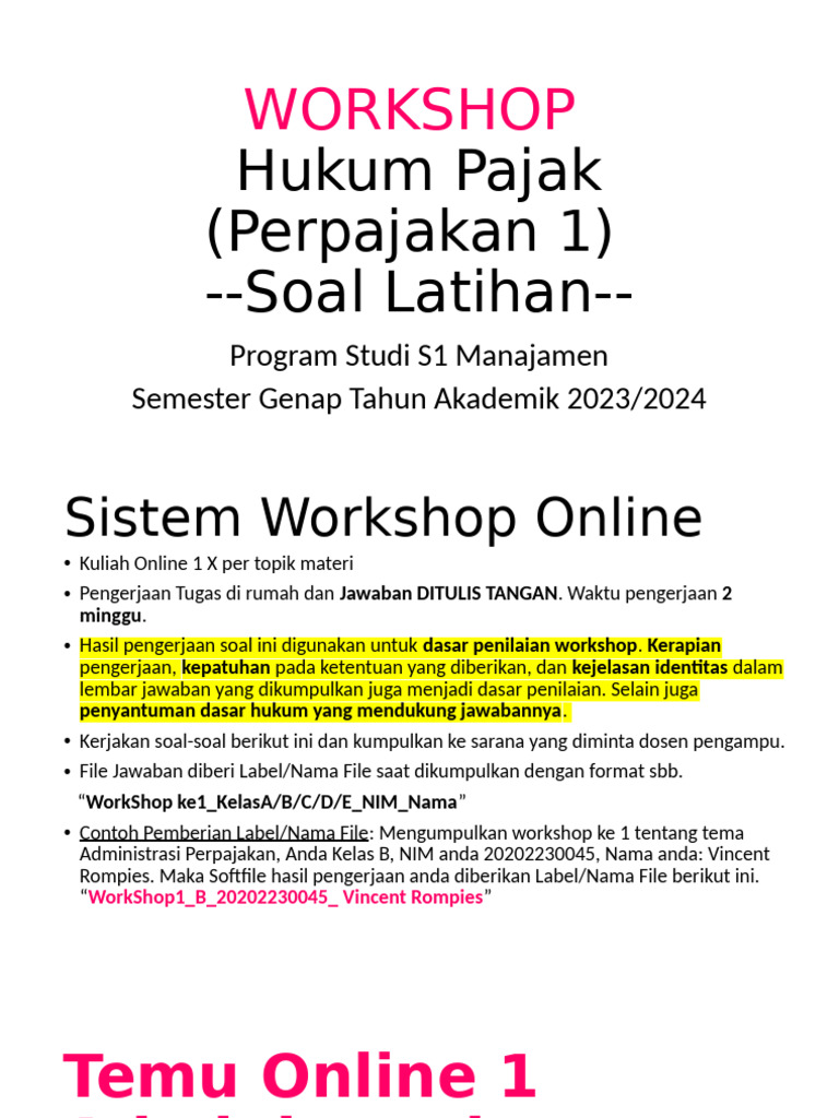 Workshop Hukum Perpajakan Soal Latihan (Online) - 1 | PDF