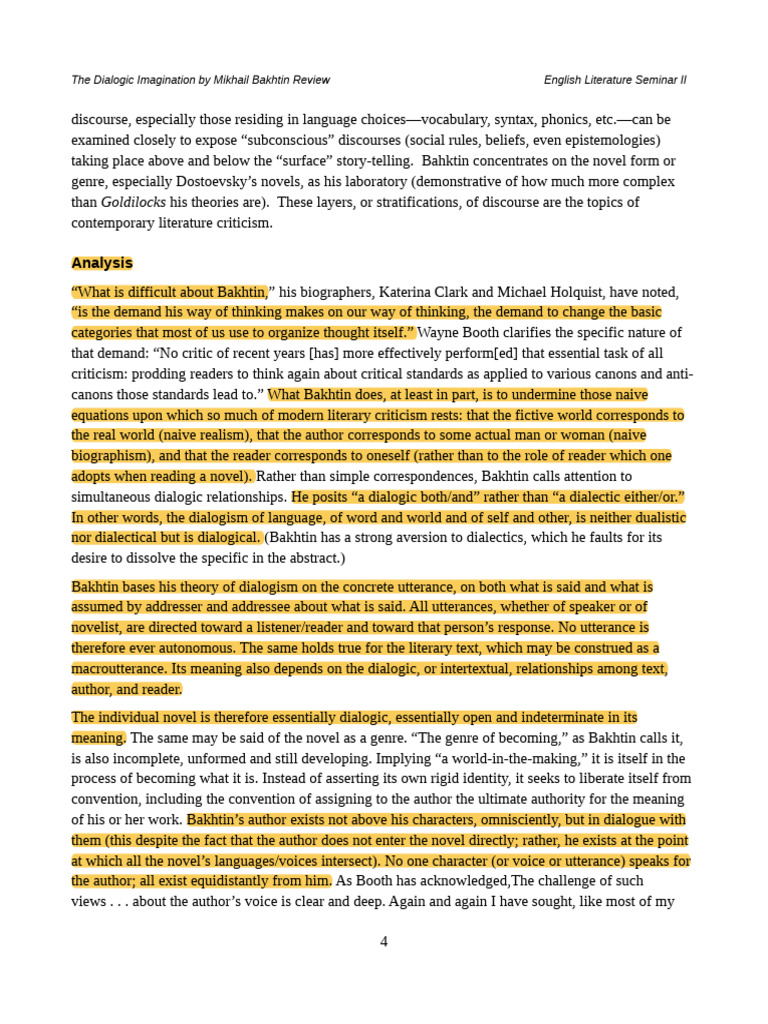 02 The Dialogic Imagination Review-1 | PDF | Linguistics | Human Communication