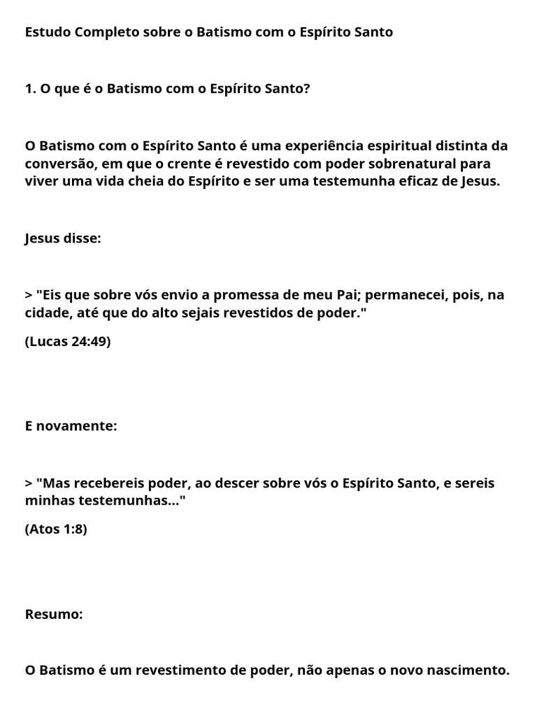 Batismo com o Espírito Santo: Guia Completo | PDF | Batismo com o ...