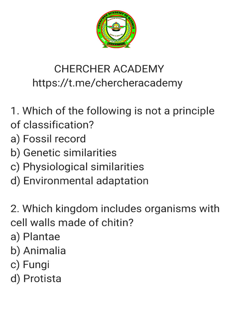 Biology_100_Questions_and_Answers_from_Grade_9_Unit_5_Classification | PDF