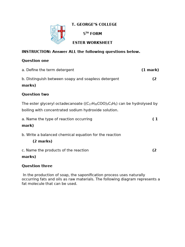 Ester Worksheet | PDF