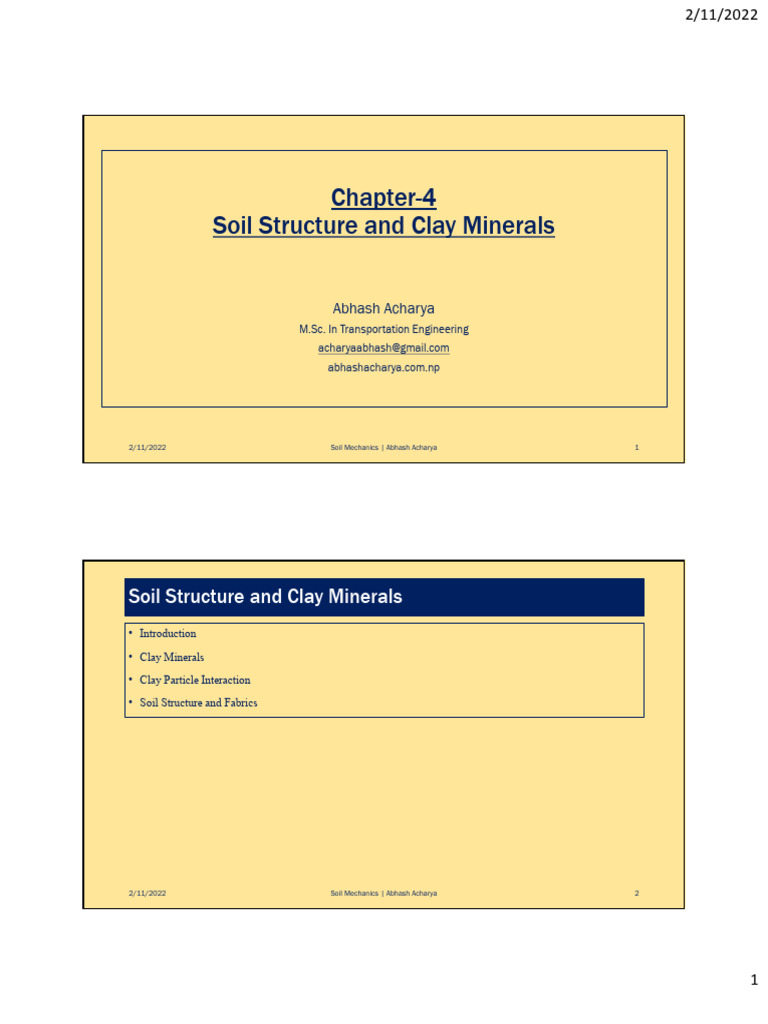 Soil Structure and Clay Minerals Overview | PDF | Soil Mechanics | Clay