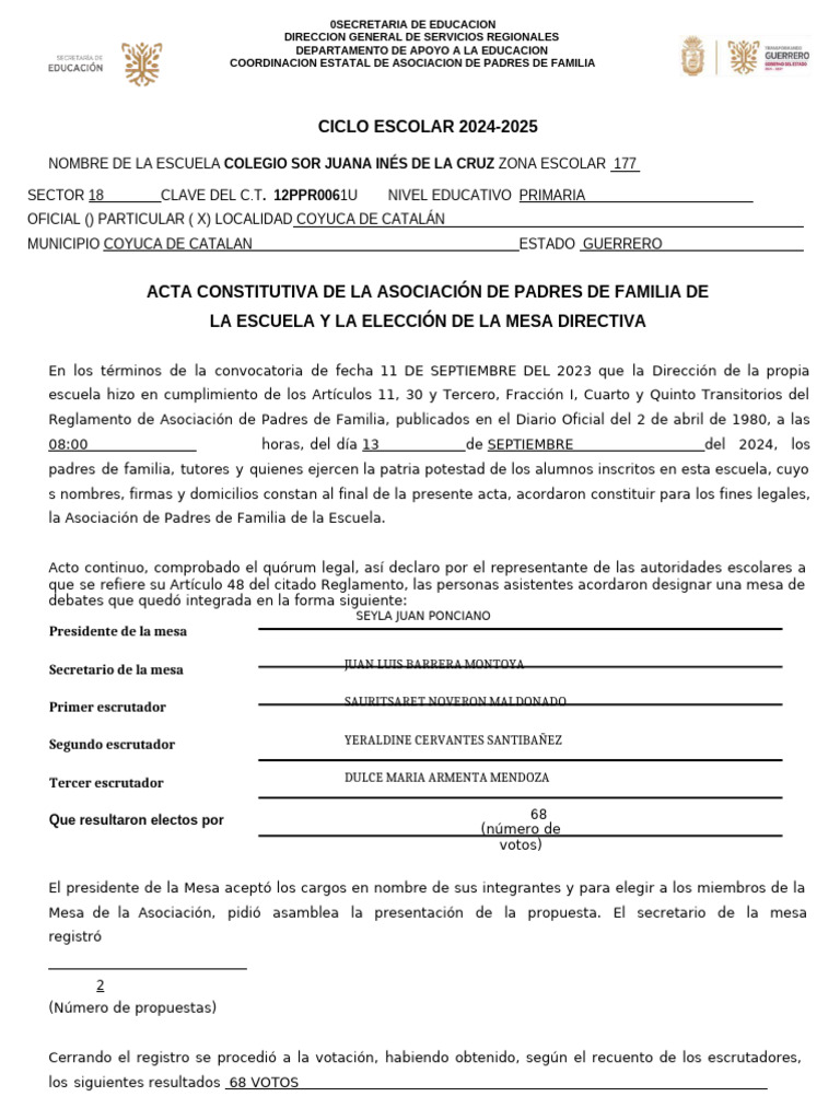 Acta Constitutiva APF 2024-2025 | PDF | Gobierno