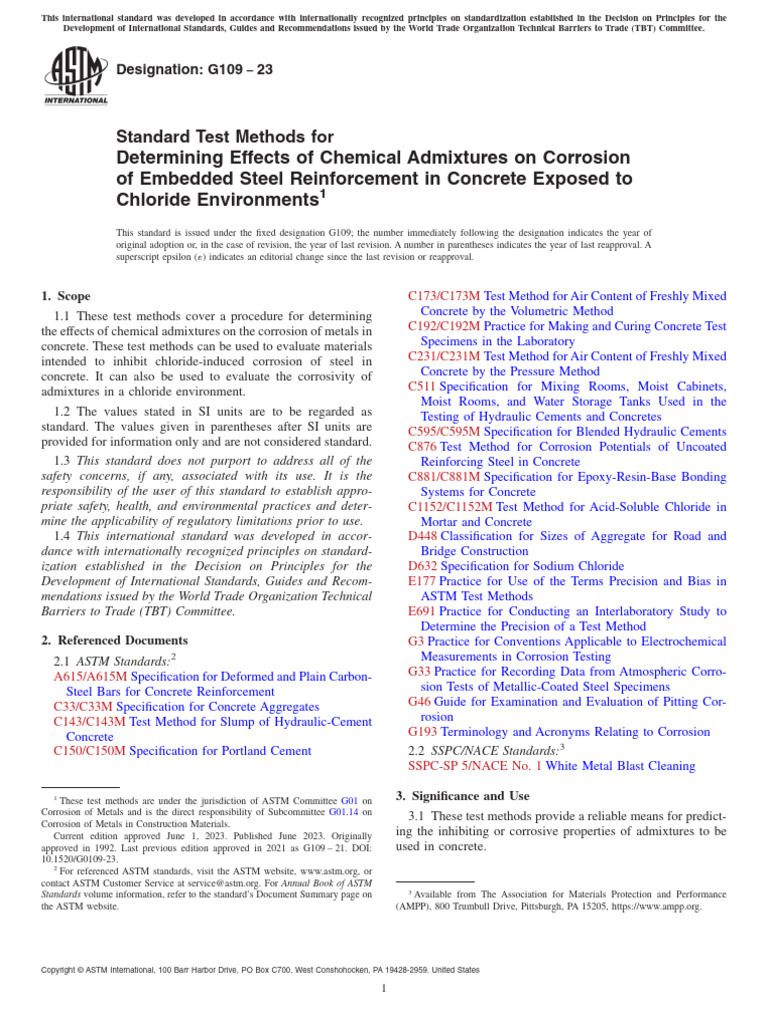 ASTM G109-23 (1) Corrosión | PDF | Concrete | Corrosion