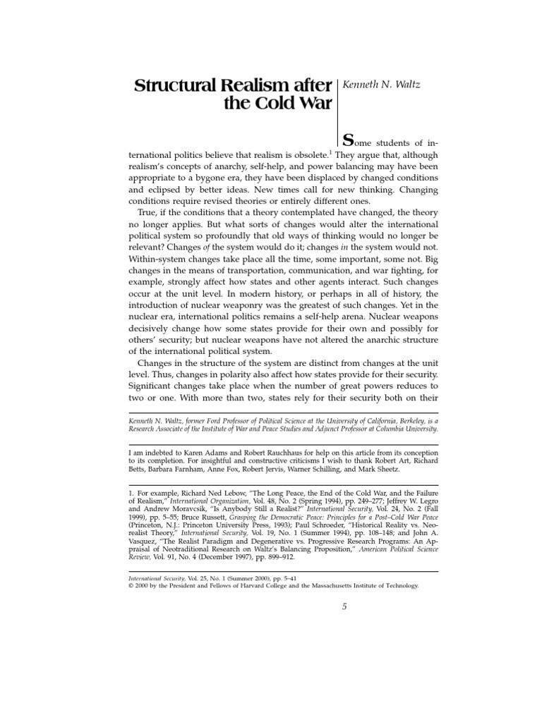 Waltz Kenneth Structural Realism After The Cold War | PDF