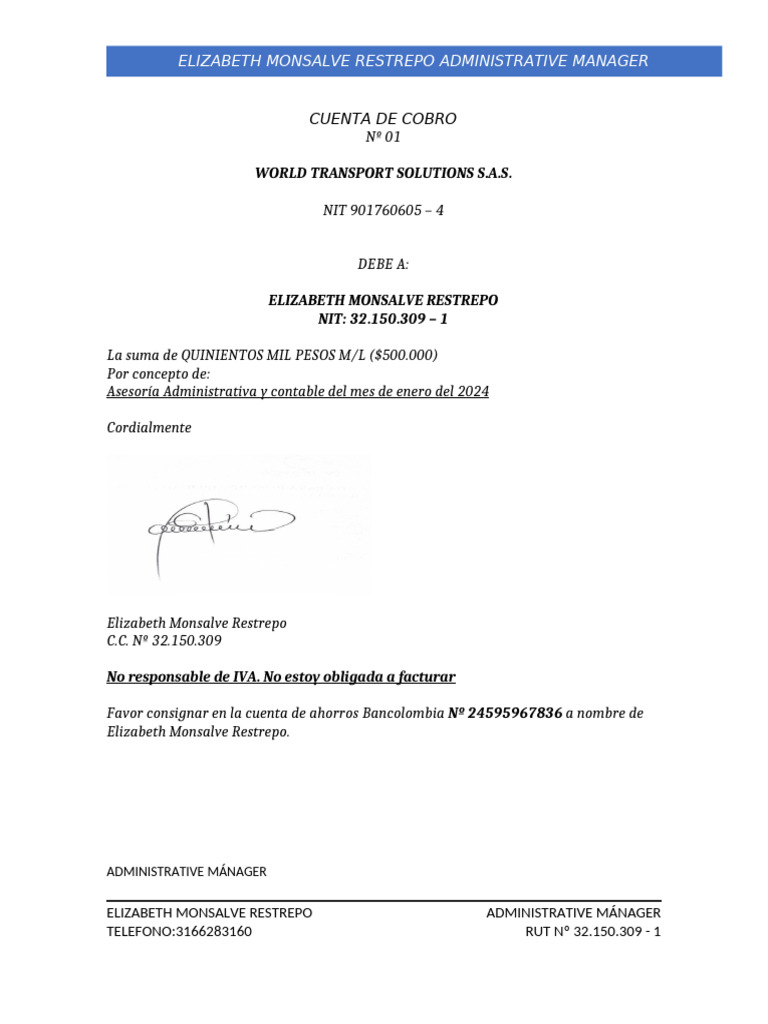 Copia de Cuenta de Cobro World Transport | PDF