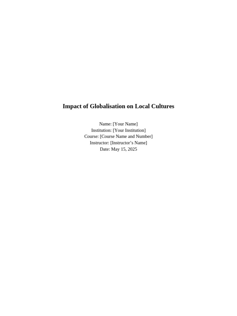 Impact of Globalisation On Local Cultures APA | PDF