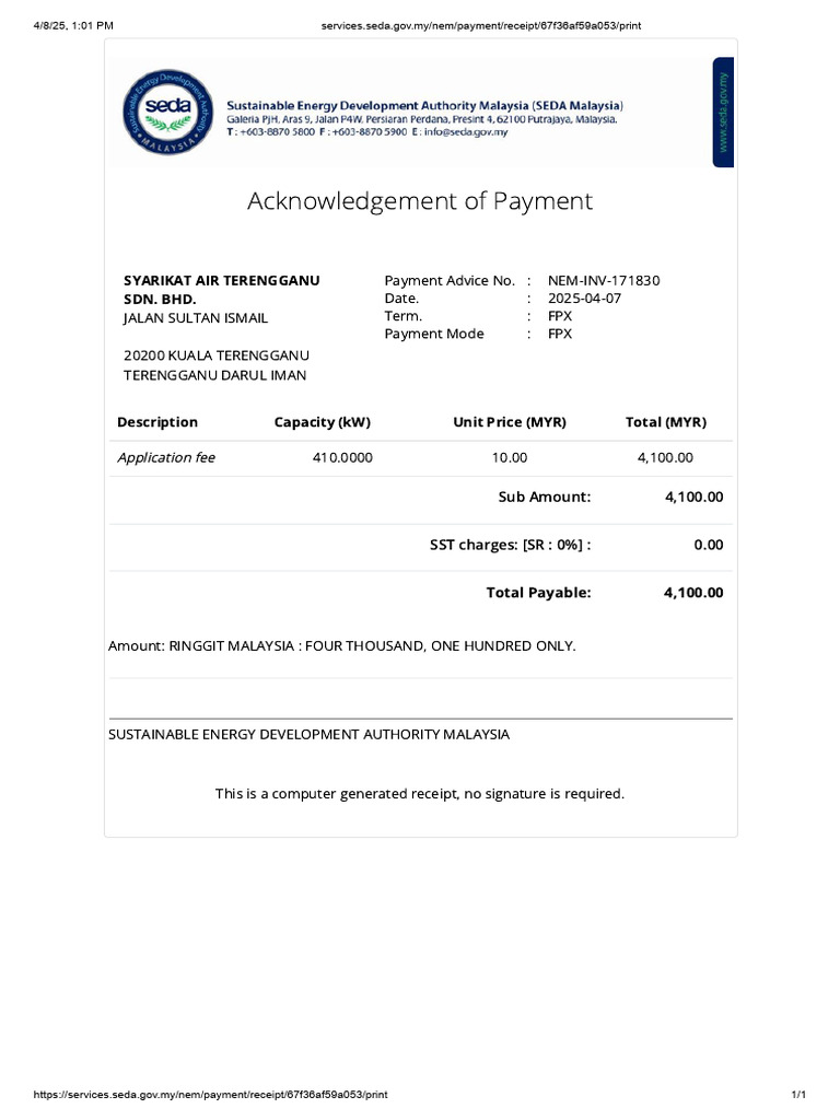 Receipt SATU Hulu | PDF