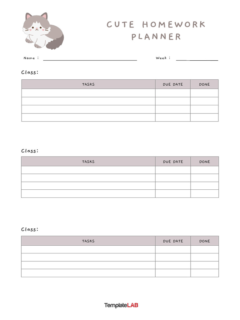 Cute Homework Planner Template | PDF