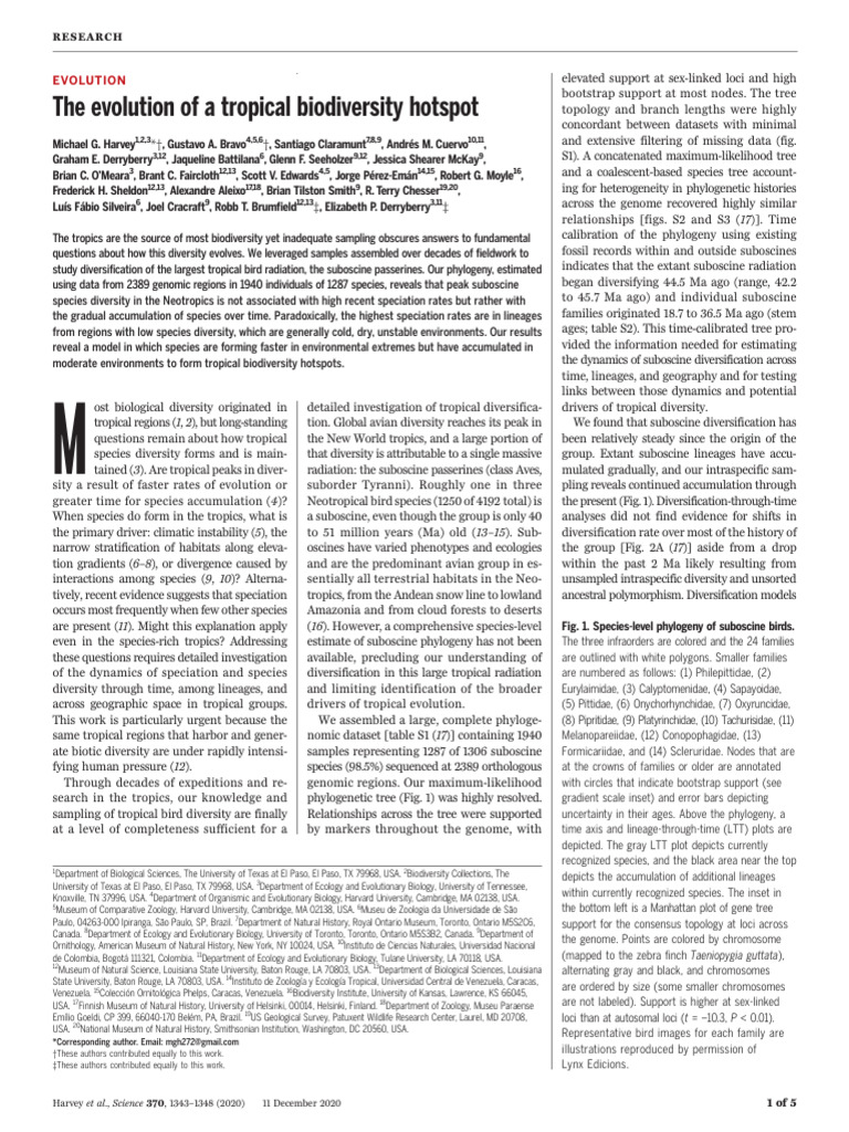 The Evolution of A Tropical Biodiversity Hotspot Science 2020 | PDF ...
