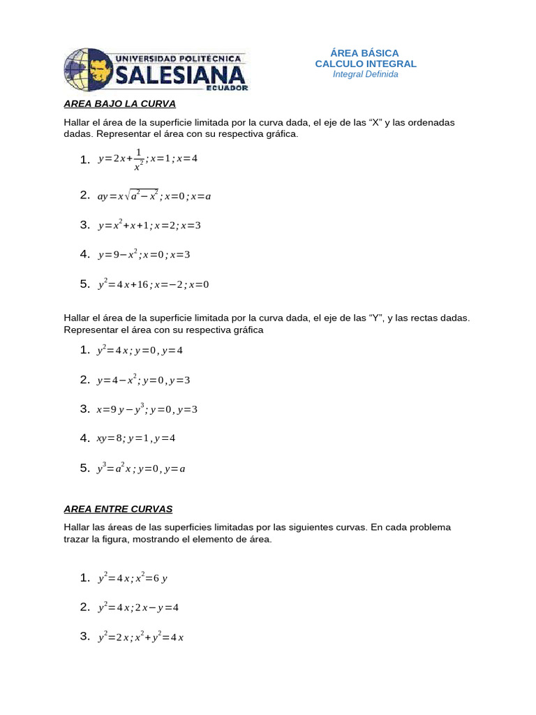 Tarea Area Bajo La Curva y Entre Curvas | PDF