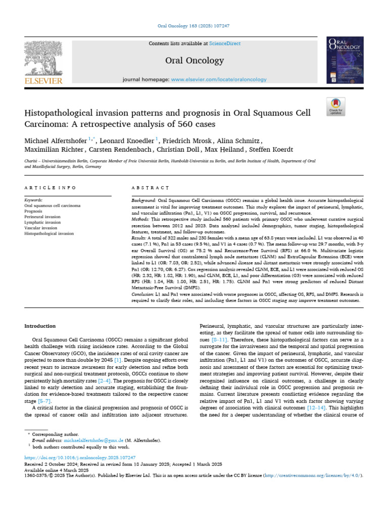 Histopath Invasion Patterns and Prognosis in OSCC - 250407 - 212000 | PDF | Metastasis | Carcinoma