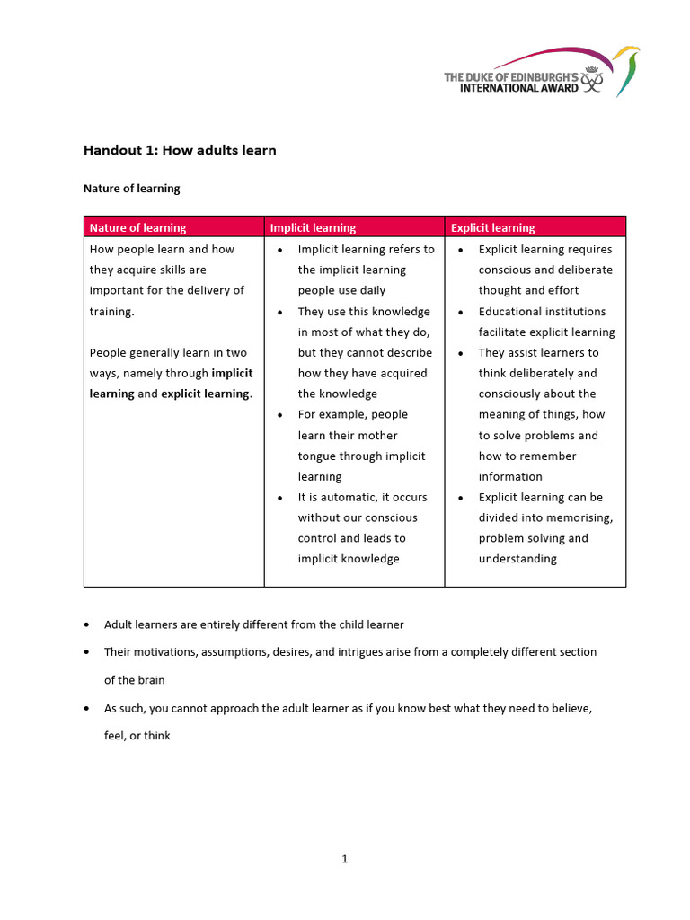 Handout 1 How Adults Learn | PDF | Learning | Experience